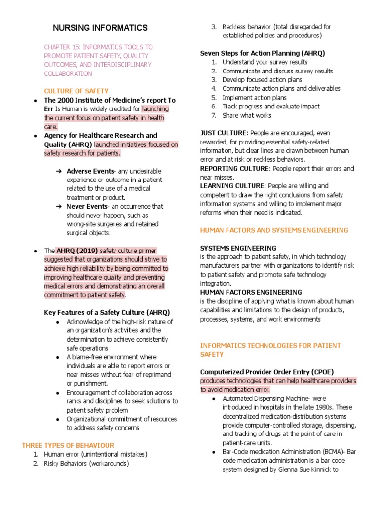 Promoting Patient Safety Through Informatics: A Review of Technologies and the Critical Role of ...