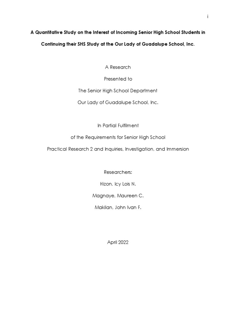 A Quantitative Study On The Interest of Incoming Senior High School ...