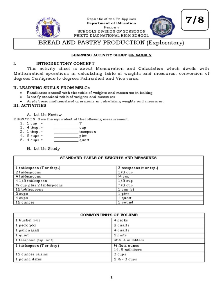 G7 Las Bpp-Week2 | PDF | Cakes | Teaspoon