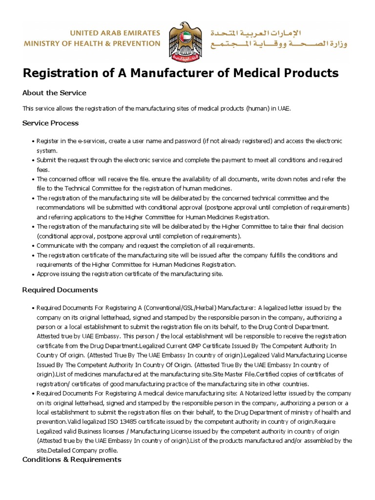 Registration of A Manufacturer of Medical Products: About The Service ...