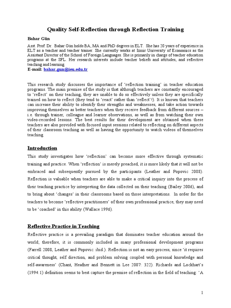 Quality Self-Reflection Through Reflection Training | PDF | Teachers ...