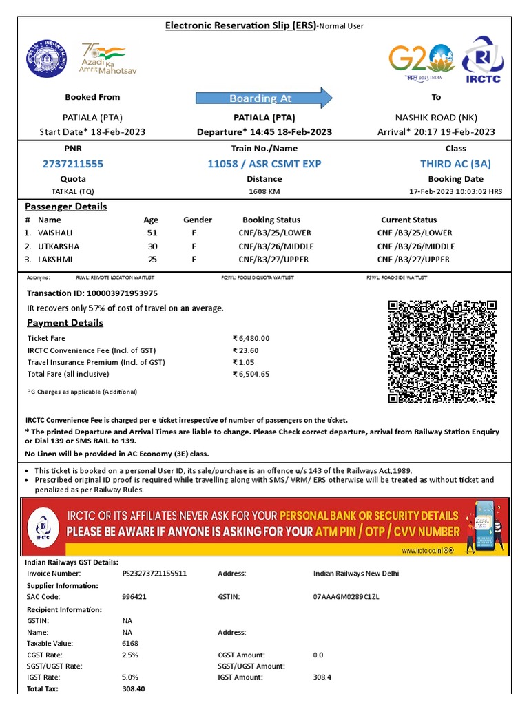 Asr CSMT Exp Third Ac (3A) | PDF | Identity Document