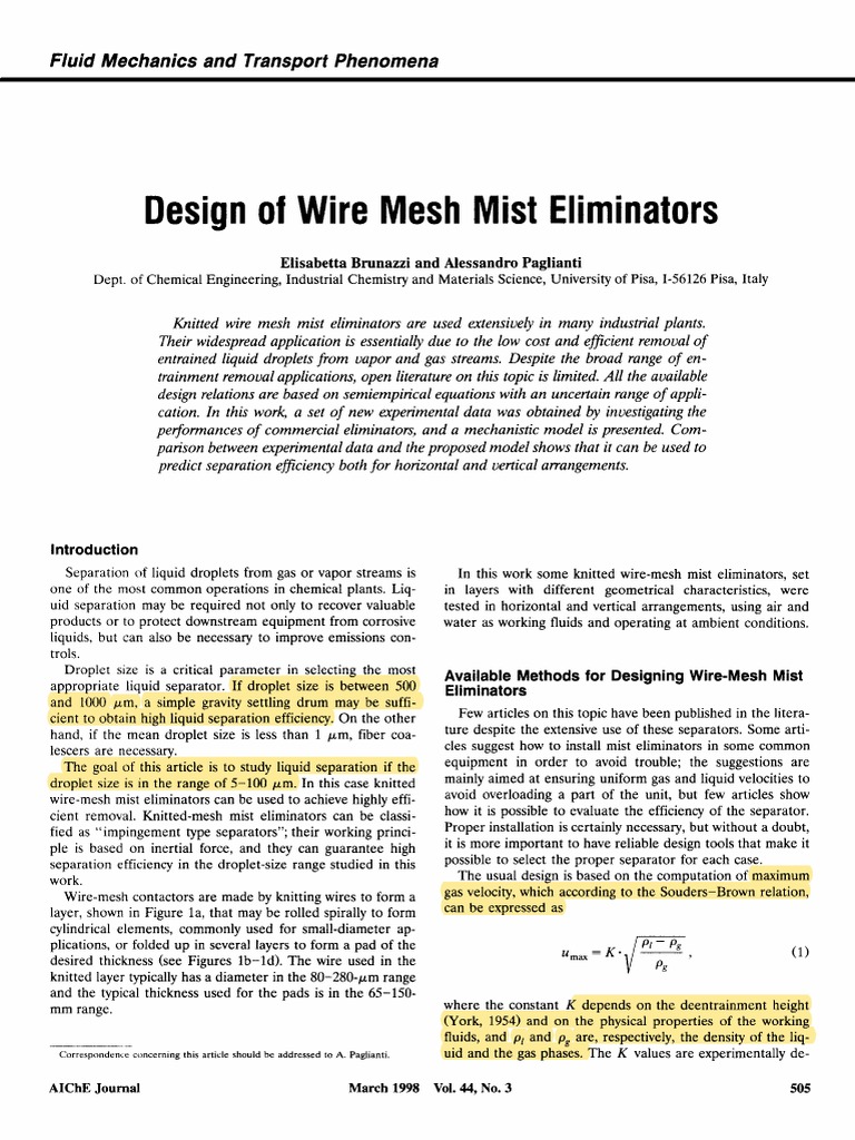 Design and Efficiency of Mist Eliminators | PDF | Physical Sciences ...