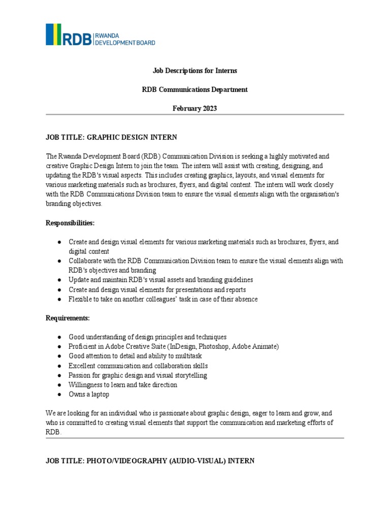 RDB Internship Opportunities Overview | PDF | Graphic Design | Social Media