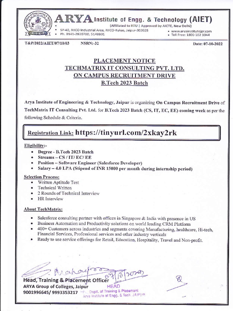 Notice For Tech Matrix | PDF