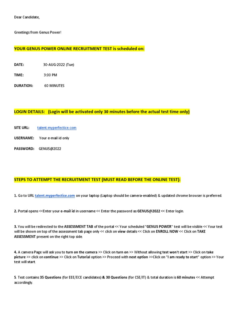 Genus Power Online Test Guide | PDF