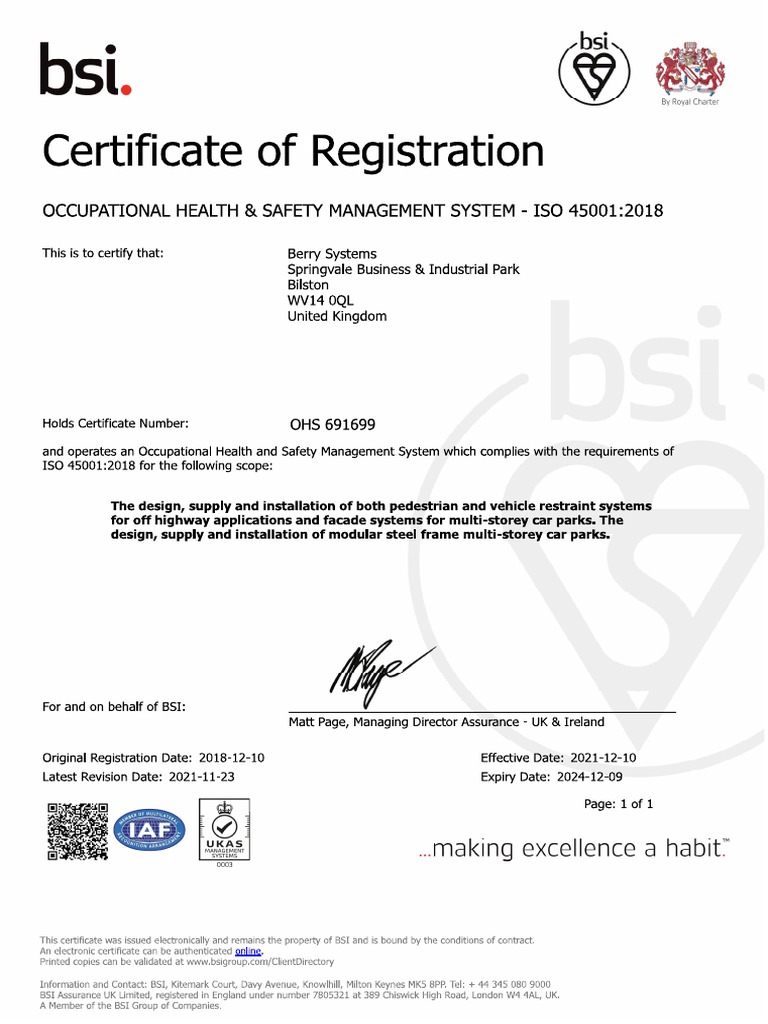 ISO 45001 OHS 691699 Exp 09.12.2024 With HS Policy | PDF