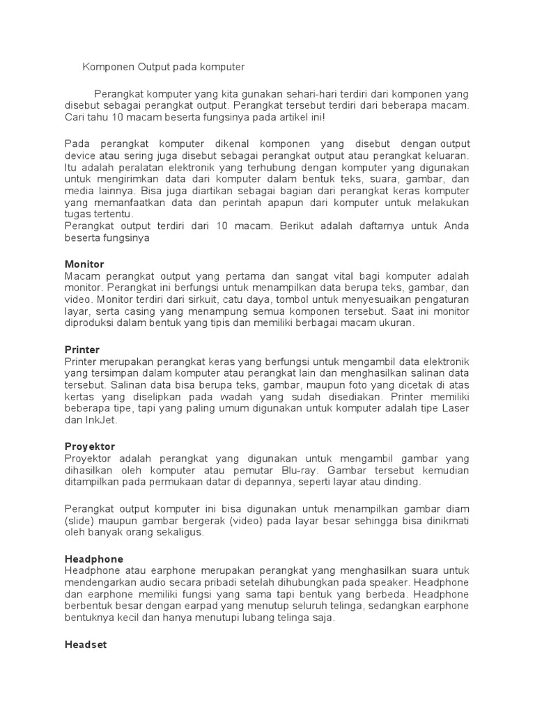 Komponen Output Pada Komputer | PDF
