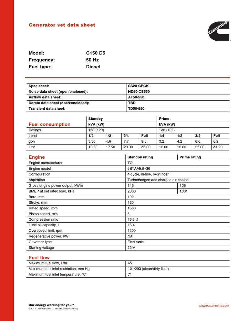 Cummins c150d5 Data Sheet PDF | PDF
