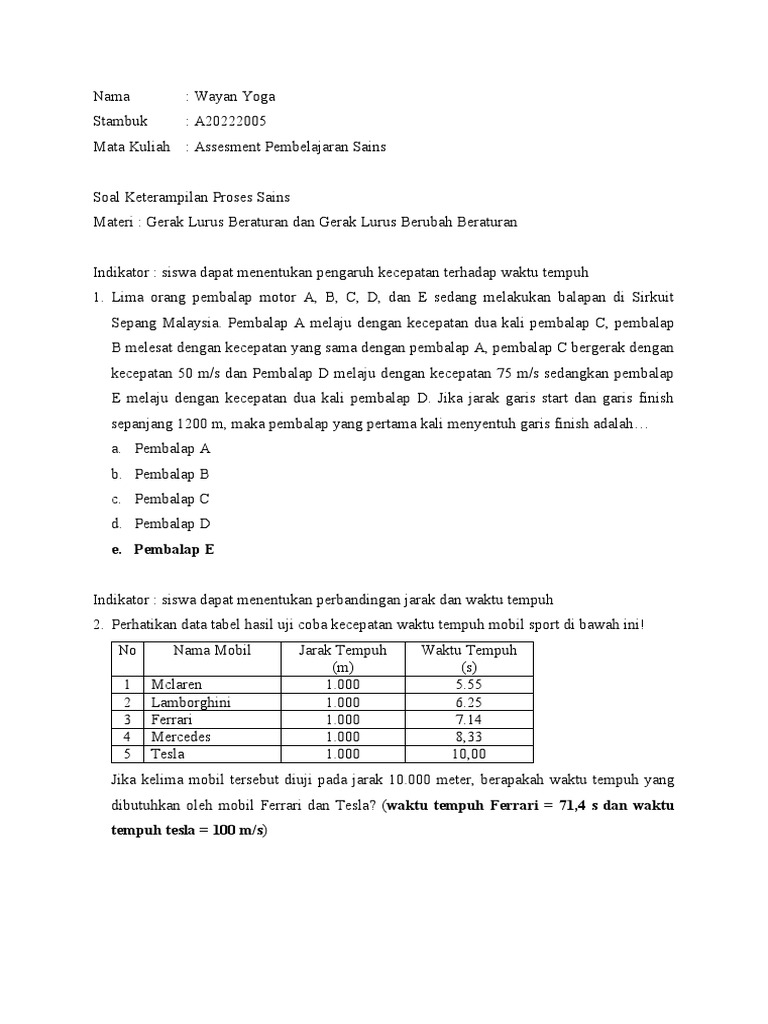 Soal KPS - Wayan Yoga - A20222005 | PDF | Metode & Bahan Ajar | Teknologi & Rekayasa
