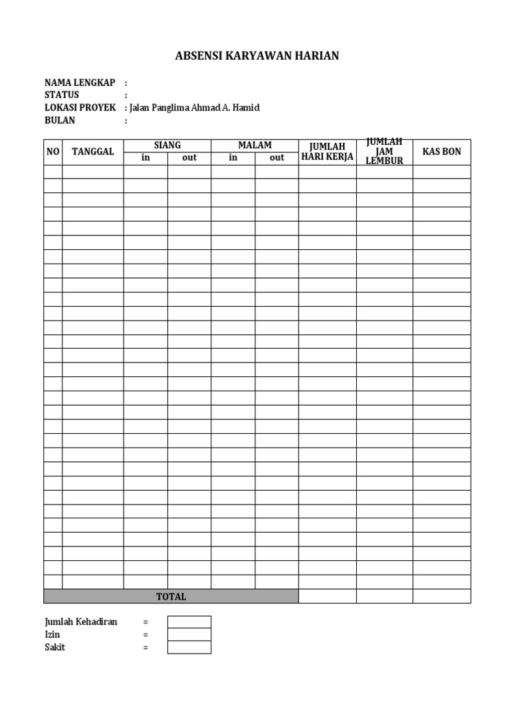Formulir Absensi Karyawan Harian | PDF