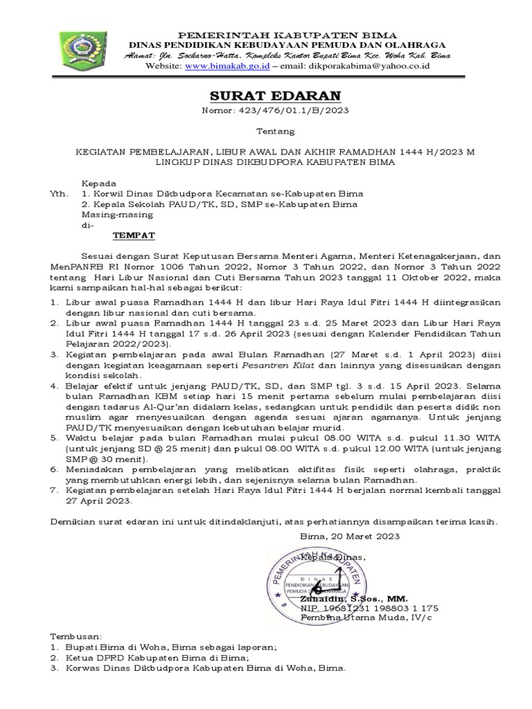 Edaran KBM, Libur Awal & Akhir Ramadhan 1444 H-2023 M PDF | PDF Edaran KBM, Libur Awal & Akhir Ramadhan 1444 H-2023 M PDF | PDF