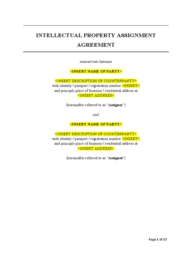 Intellectual Property Assignment Agreement | PDF | Assignment (Law ... Intellectual Property Assignment Agreement | PDF | Assignment (Law ...
