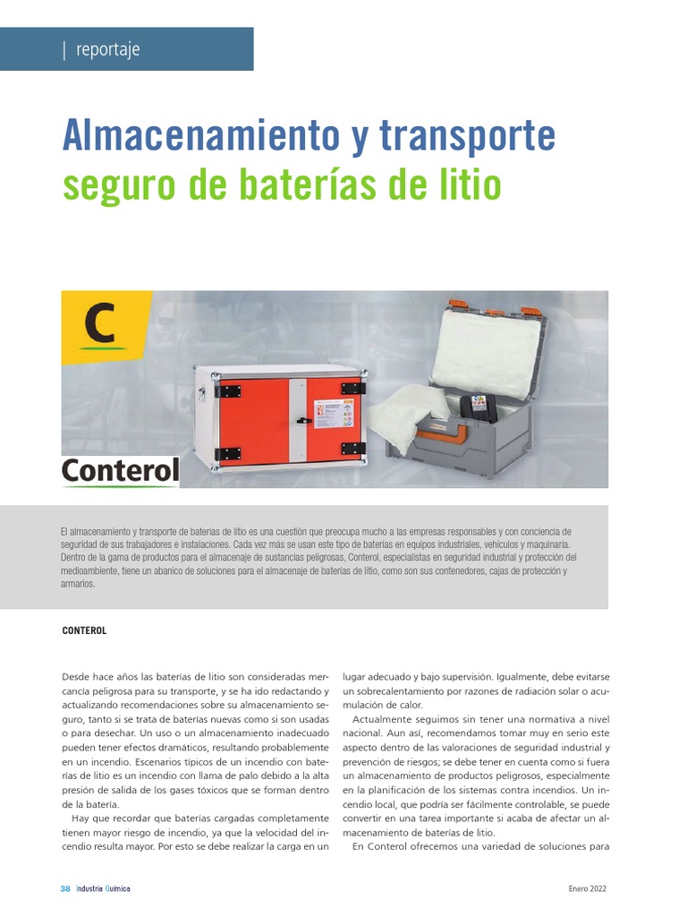 Almacenamiento y Transporte Baterias de Litio | PDF | Litio | Ciencias fisicas