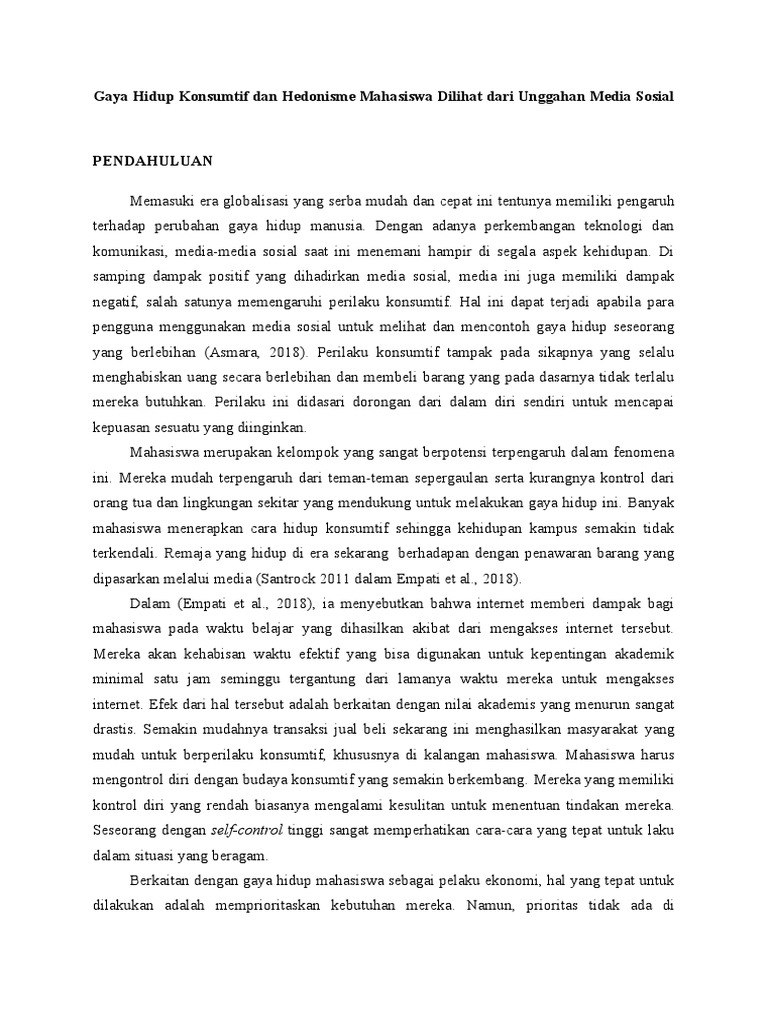 Gaya Hidup Konsumtif Dan Hedonisme Mahasiswa Dilihat Dari Unggahan Media Sosial | PDF | Ilmu Sosial