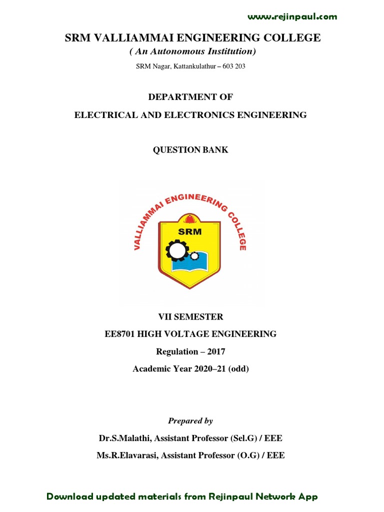 EE8701-High Voltage Engineering | PDF