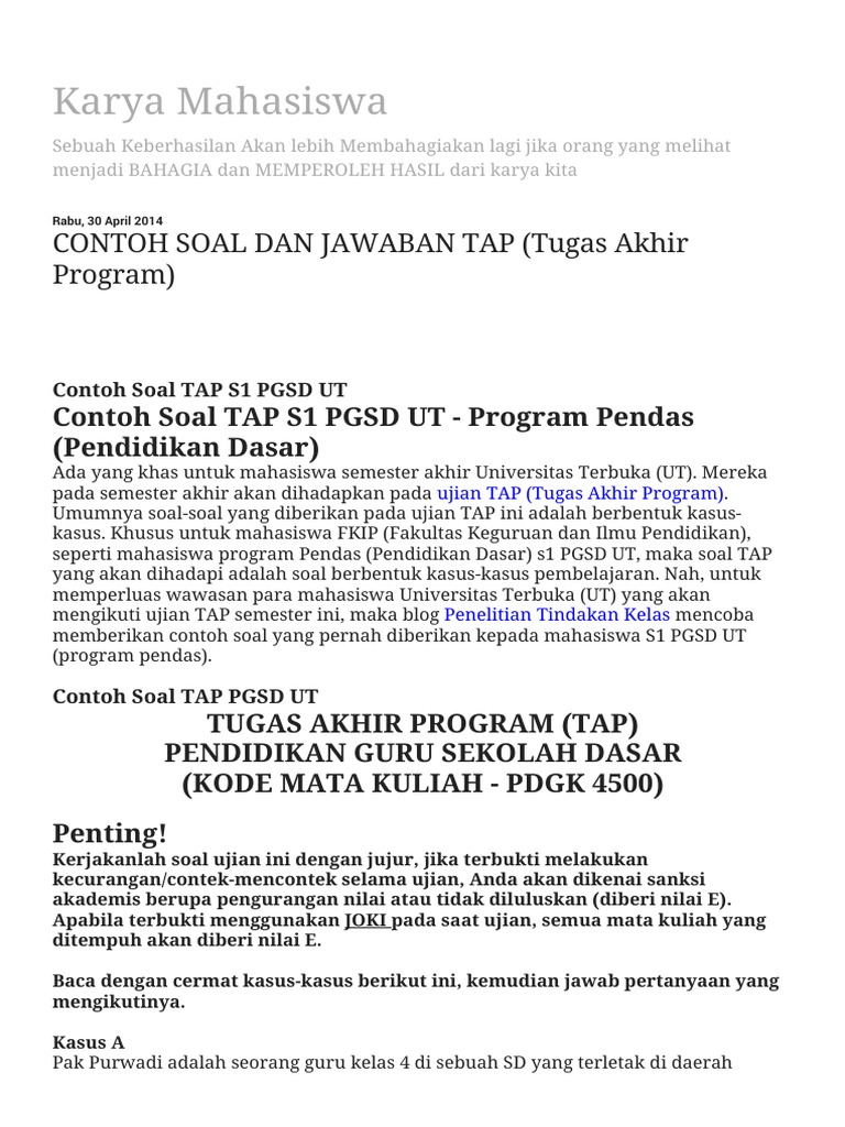 CONTOH SOAL DAN JAWABAN TAP (Tugas Akhir Program) | PDF