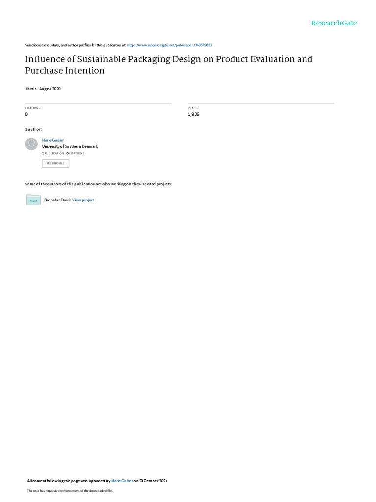 In Uence of Sustainable Packaging Design On Product Evaluation and Purchase Intention | PDF ...
