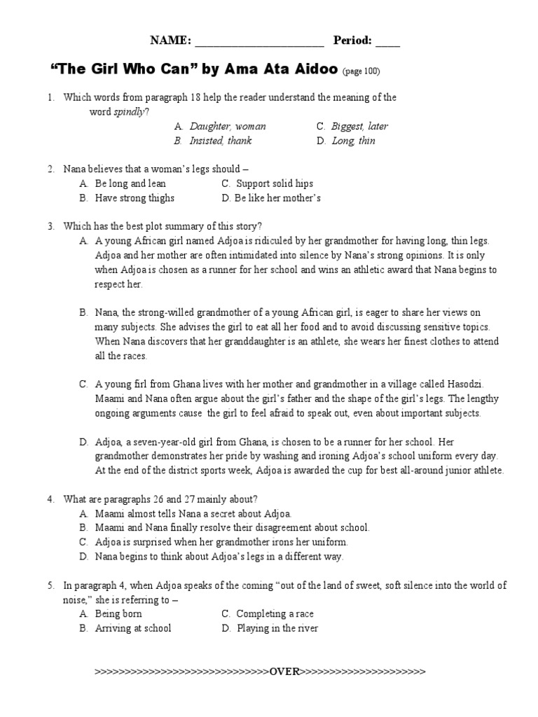 Questions and Answers: The Girl Who Can | PDF | Narration