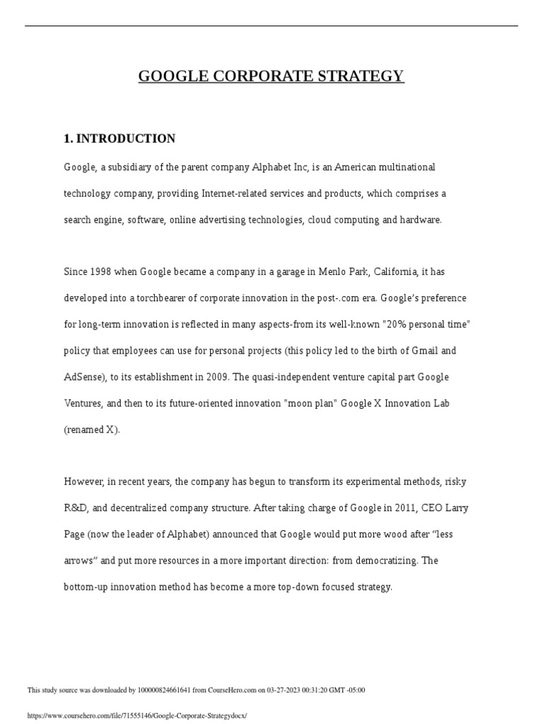 Google Corporate Strategy PDF | PDF | Advertising | Marketing
