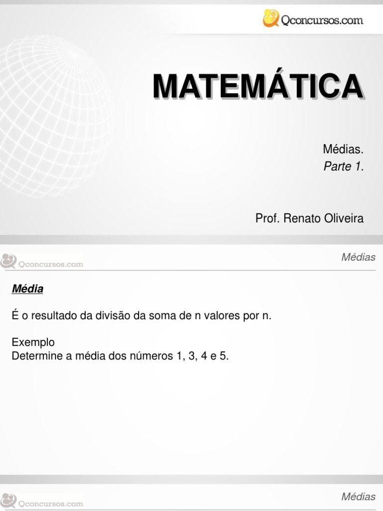 Matemática: Médias | PDF | Média | Média aritmética