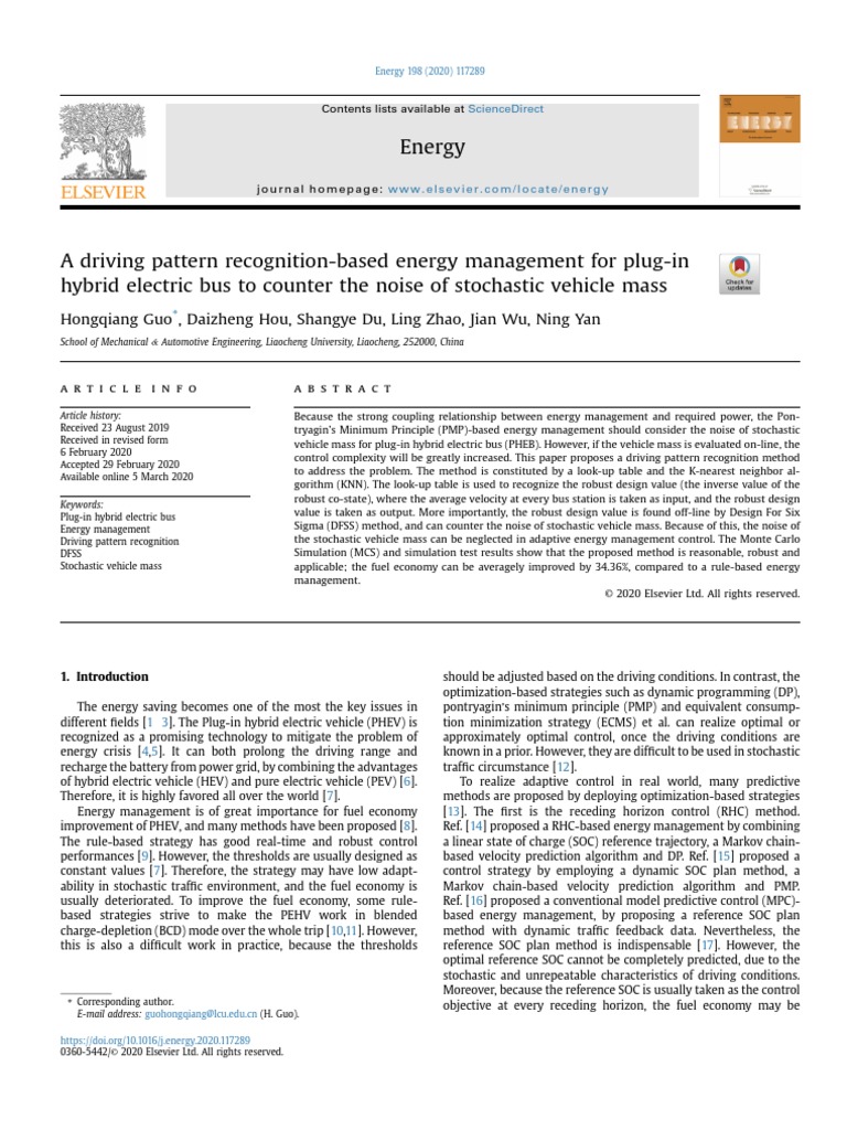 A Driving Pattern Recognition Based Energy Management For Plug in PDF ...