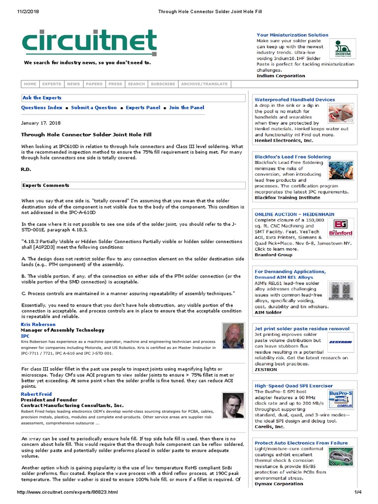 Through Hole Connector Solder Joint Hole Fill | PDF | Printed Circuit ...