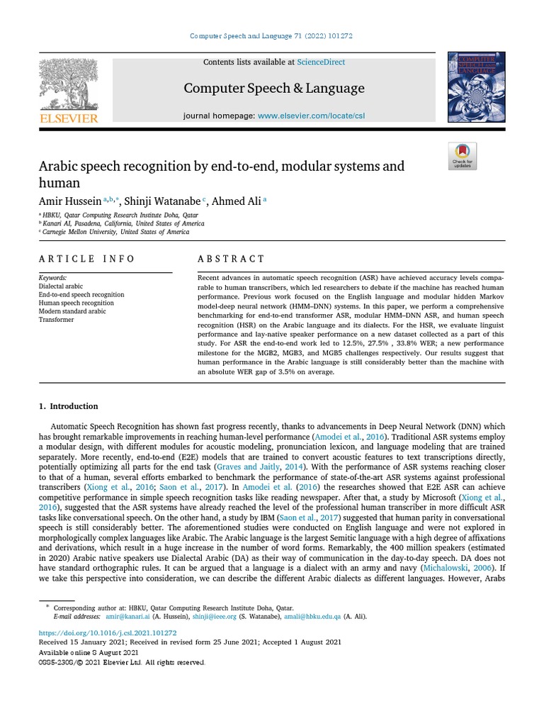 Arabic Speech Recognition by End-To-End, Modular Systems and Human ... Arabic Speech Recognition by End-To-End, Modular Systems and Human ...