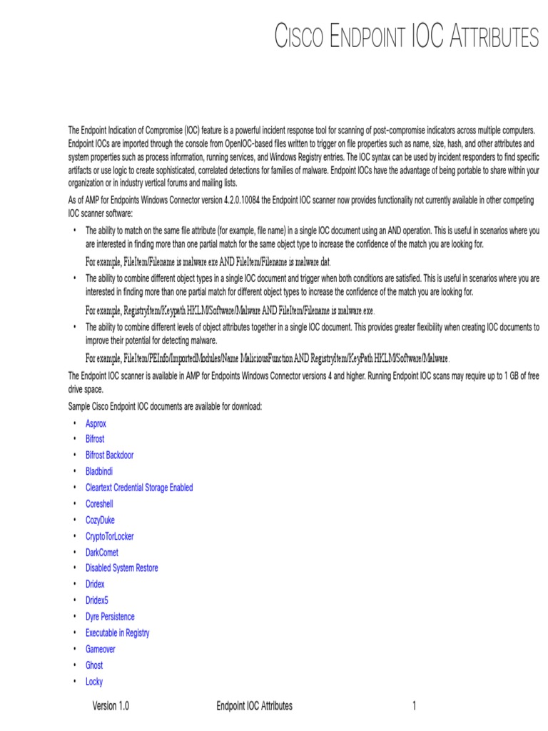 Cisco Endpoint IOC Attributes | PDF | Windows Registry | Computer File