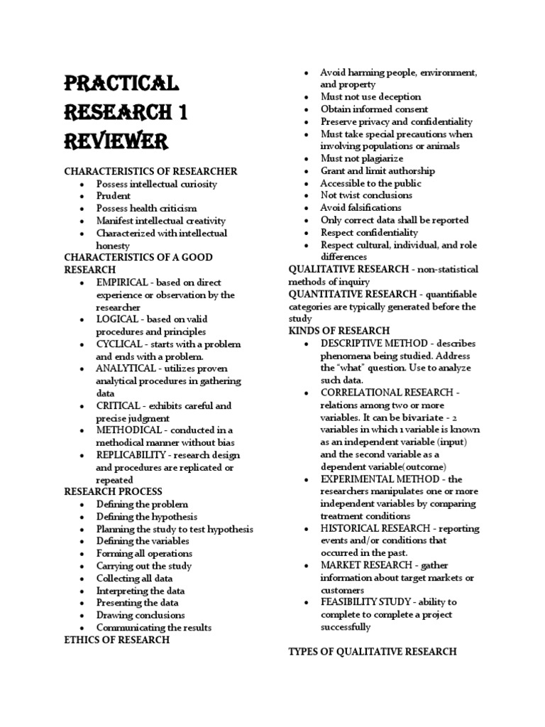 Practical Research 1 Reviewer | PDF | Cognition | Academic Discipline Interactions
