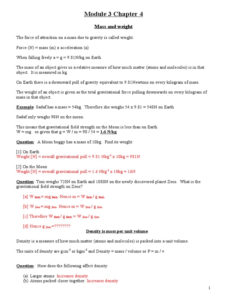 A Level Physics Module 3 Forces & Motion (Chapter 4) Answers | PDF | Force | Buoyancy