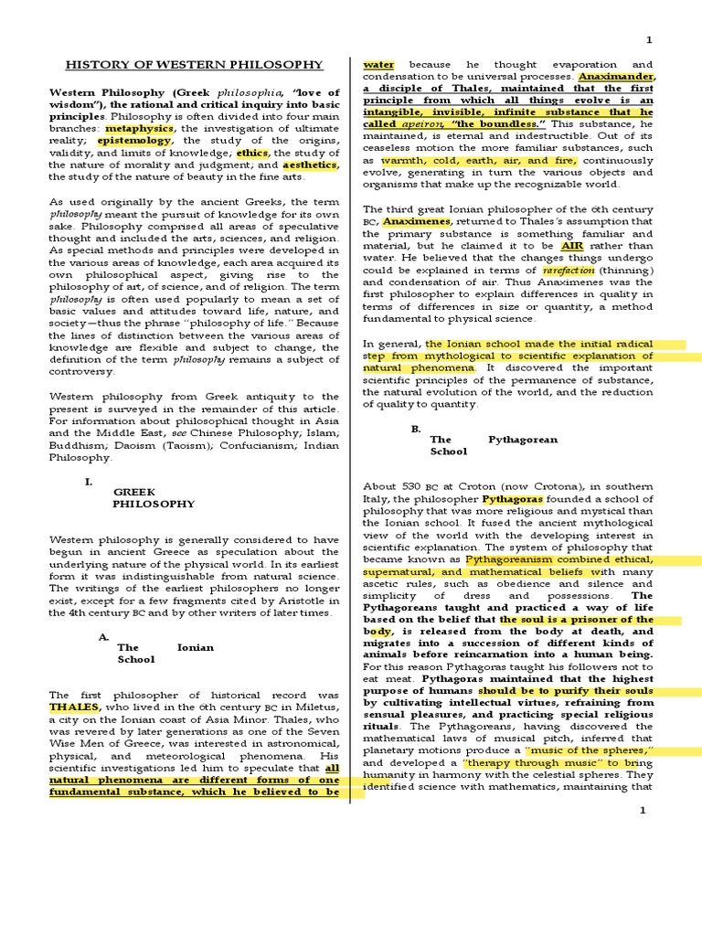 Overview of Western Philosophy History | PDF | Plato | Aristotle