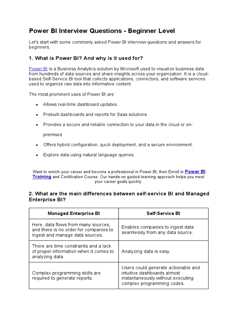 Power Bi Interview Questions Pdf Microsoft Excel Business Intelligence