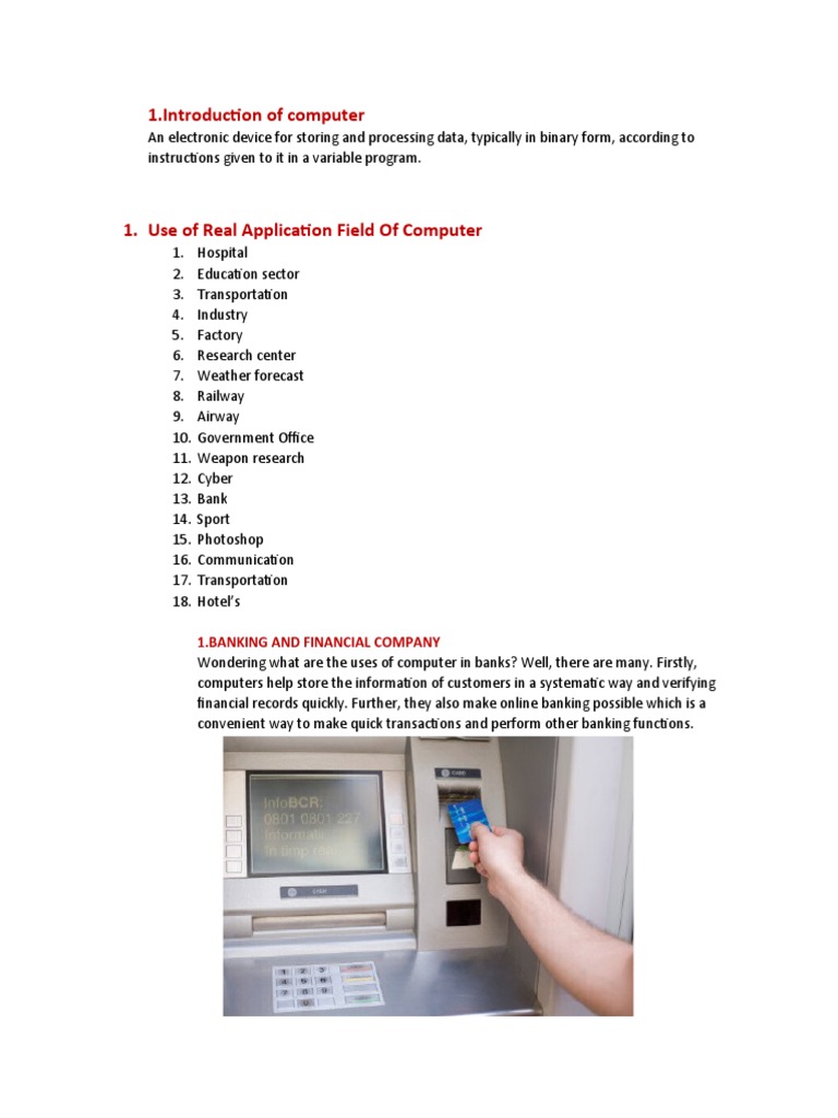 1.introduction of Computer: 1.banking and Financial Company | PDF ...