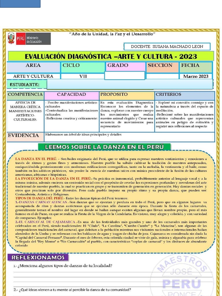 Evaluacion Diagnostica - 3ero y 4to - 5to - Grado-Arte y Cultura - 00001 | PDF