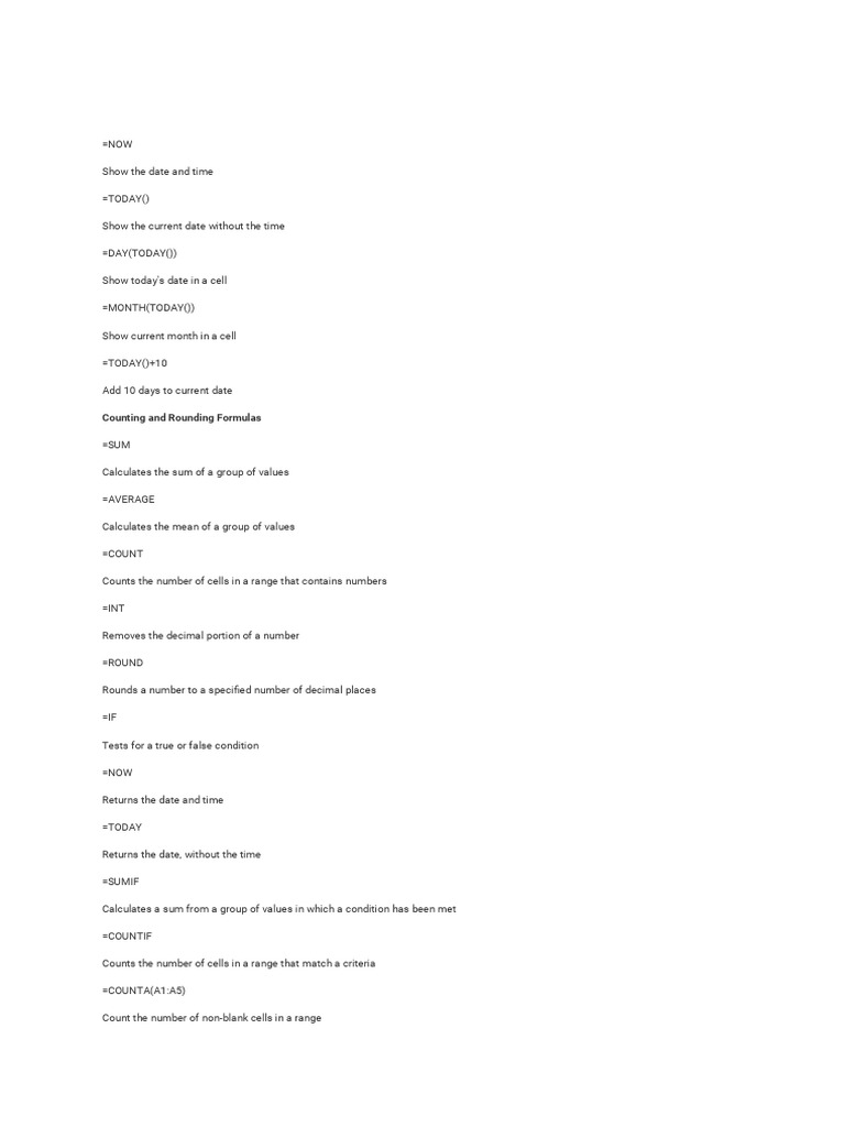 XL Formula Sheet | PDF | Interest | Money