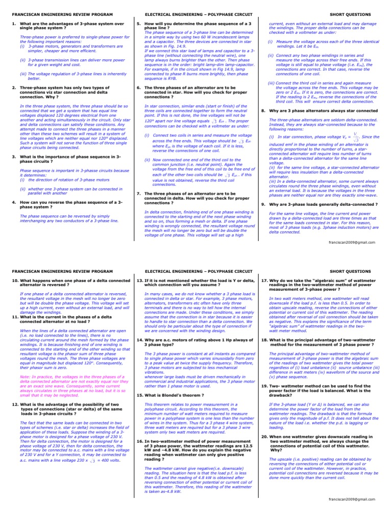Electrical Engineering Q&A | PDF | Electromagnetism | Equipment