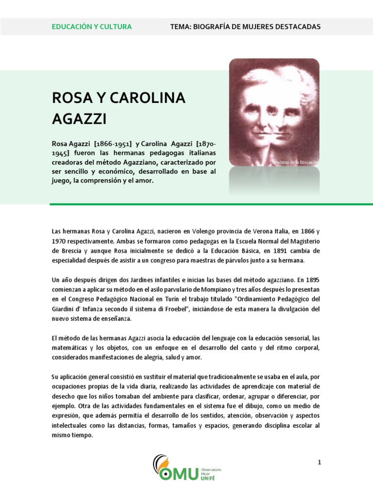 Biografias - Rosa Agazzi 1866 1951 y Carolina Agazzi 1870 1945 ...