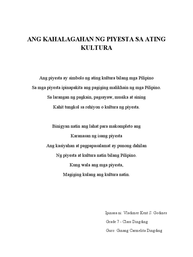 Ang Kahalagahan NG Piyesta Sa Ating Kultura | PDF