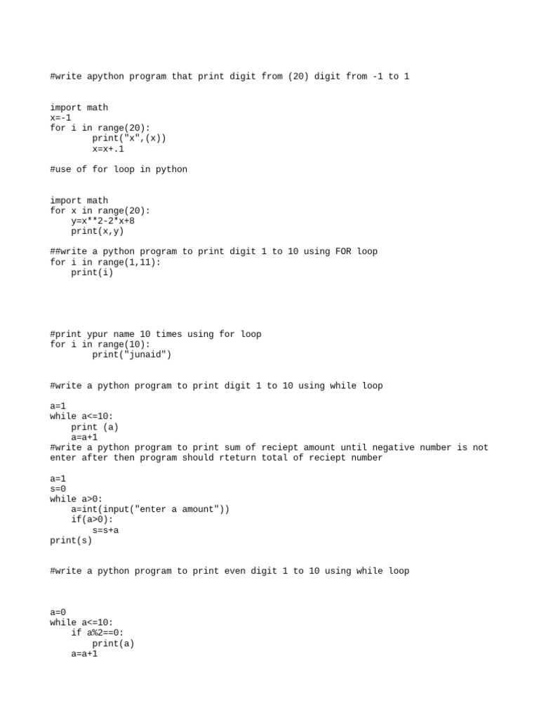 Python Programming Examples Using Loops and Lists | PDF