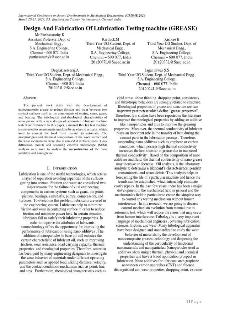 Lubrication Testing Machine 1 | PDF | Wear | Carbon Nanotube