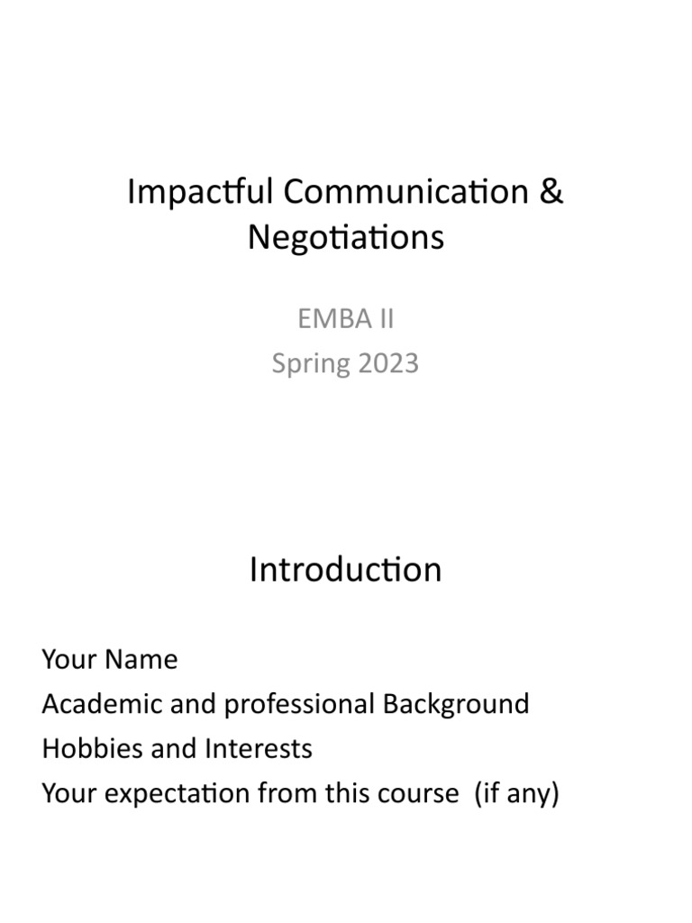 Impactful Communication & Negotiations Introduction Lecture 1 | PDF | Communication | Nonverbal ...