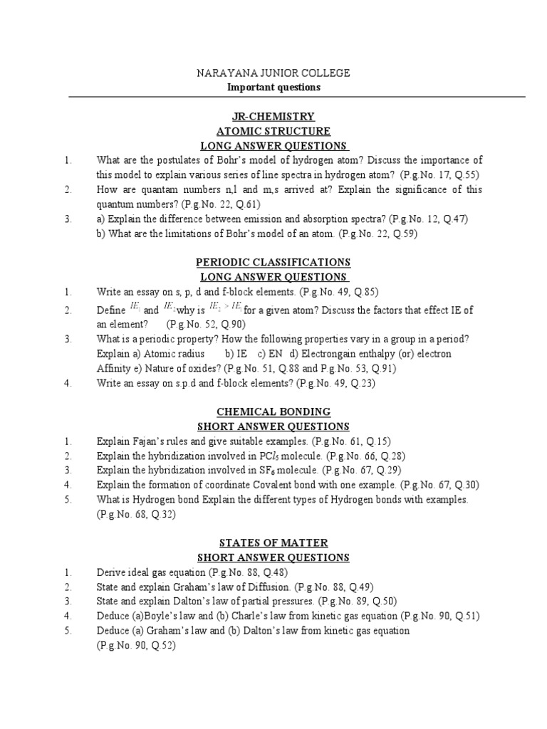 JR Che Imp Q List | PDF | Gases | Diffusion