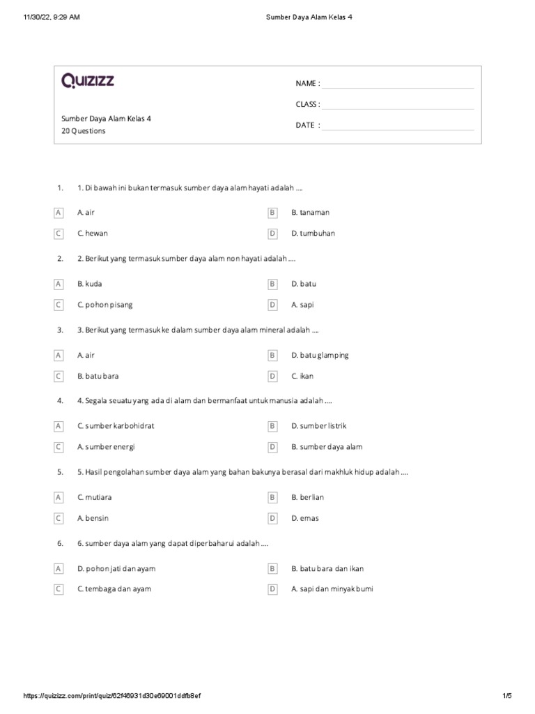 Sumber Daya Alam Kelas 4 FFF | PDF