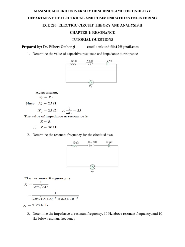 ECE 226 Chapter 1 Tutorial Questions | PDF | Resonance | Inductor