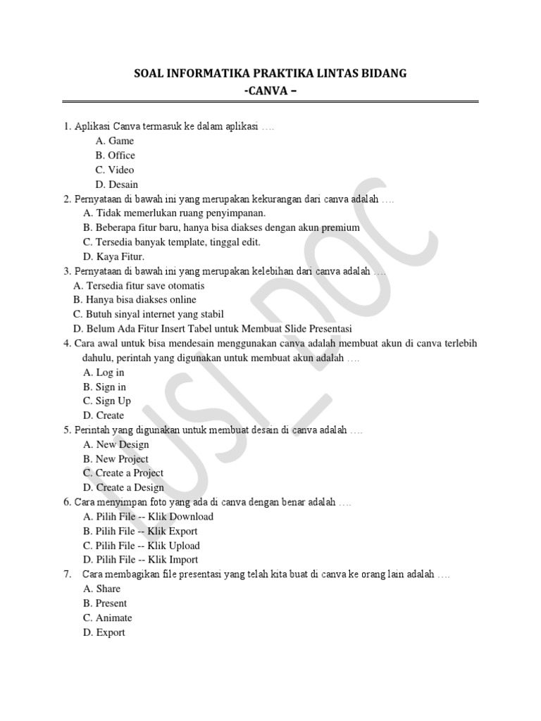 Soal Informatika 7 Praktika Lintas Bidang Canva | PDF
