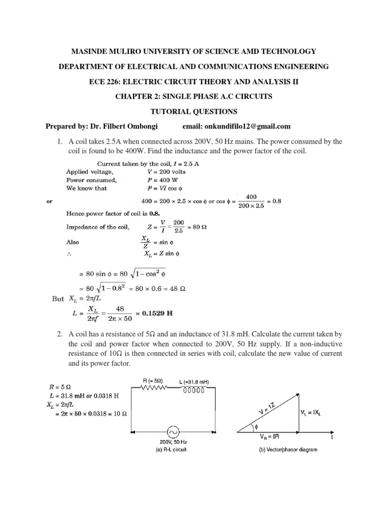 CHAPTER 2 Single Phase Power Tutorial Questions | PDF | Series And Parallel Circuits ...