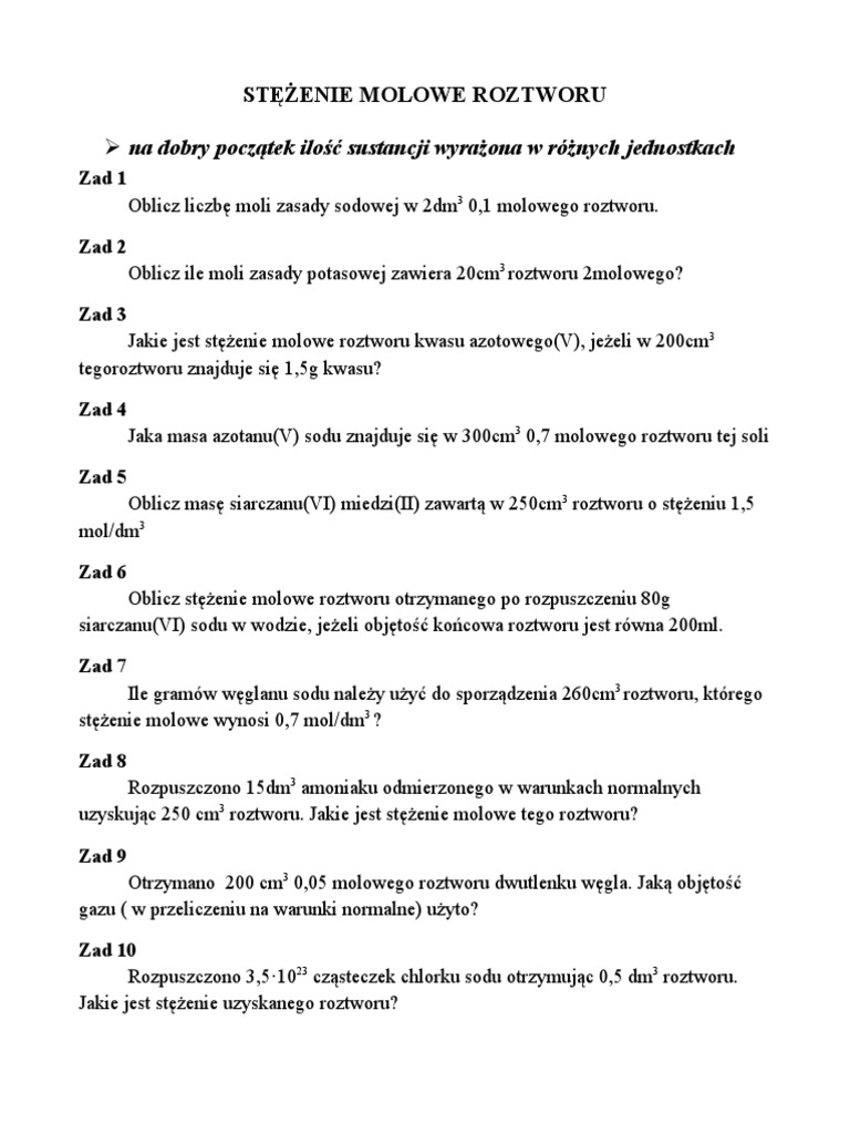 04 Stężenie Molowe | PDF