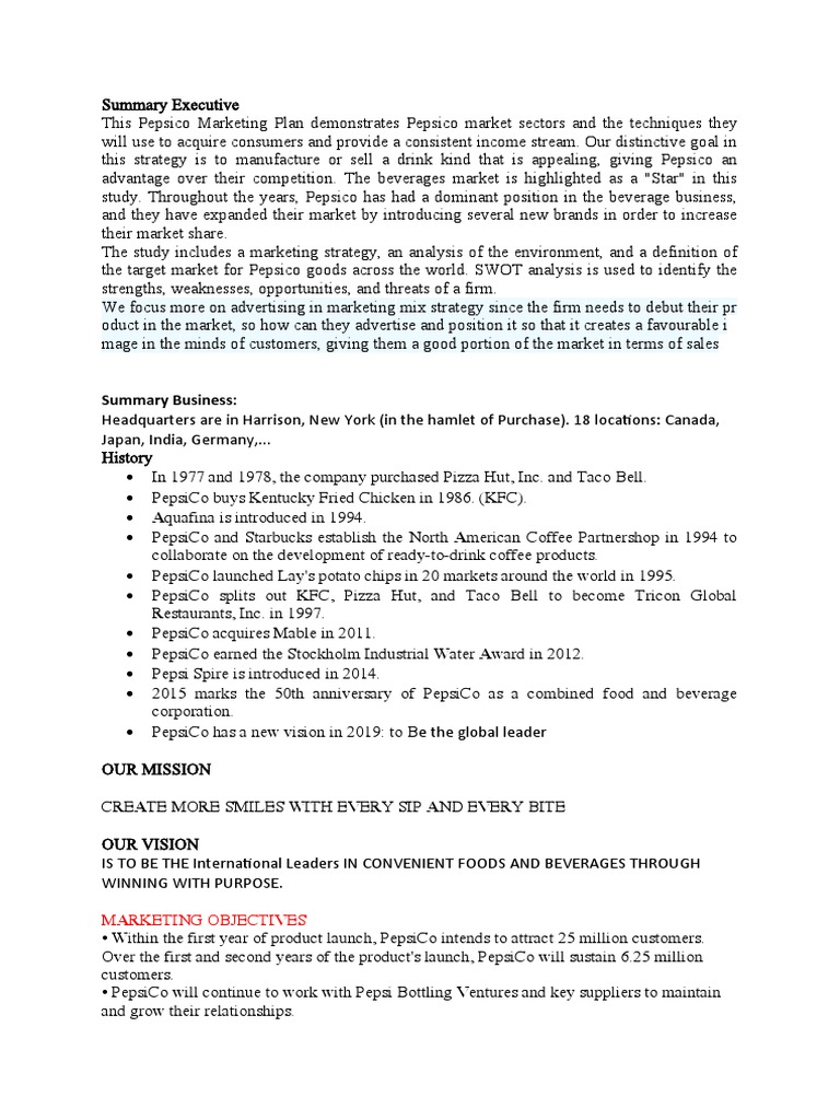 Summary Executive | PDF | Pepsi Co | Pepsi