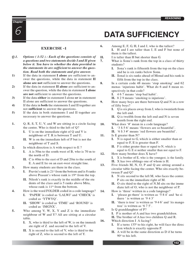 Data Sufficiency (153 To 159) | PDF